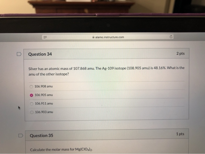 Solved a alamo.instructure.com 2 pts Question 34 Silver has | Chegg.com