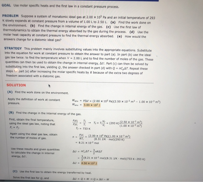Solved GOAL Use molar specific heats and the first law in a | Chegg.com