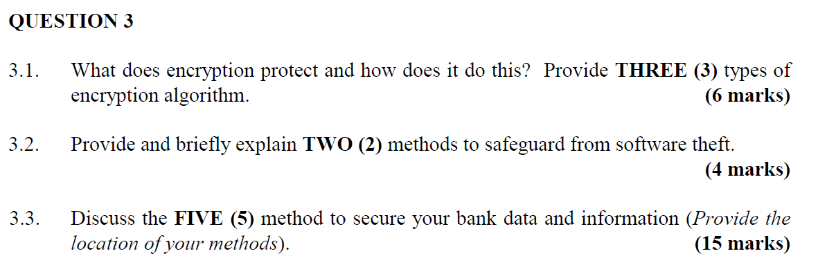 Solved QUESTION 3 3.1. What does encryption protect and how | Chegg.com