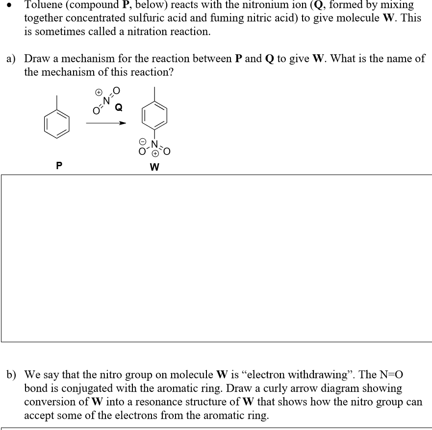 Solved Toluene (compound P, below) reacts with the nitronium | Chegg.com
