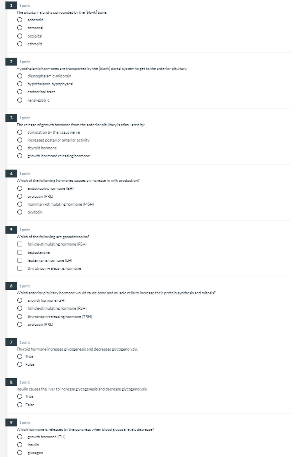 Solved 1 point The pituitary gland is surrounded by the | Chegg.com