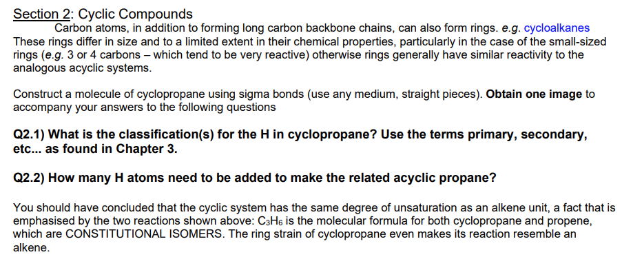 Solved Section 2: Cyclic Compounds Carbon atoms, in addition | Chegg.com