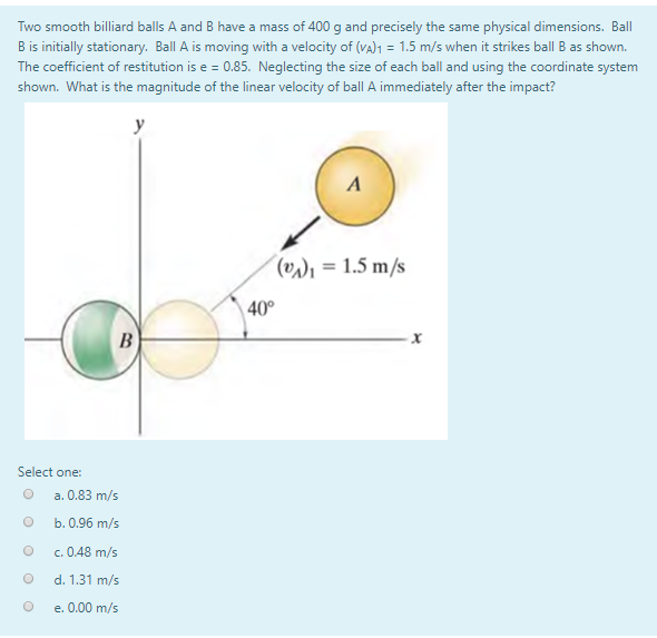 Solved Two smooth billiard balls A and B have a mass of 400 | Chegg.com