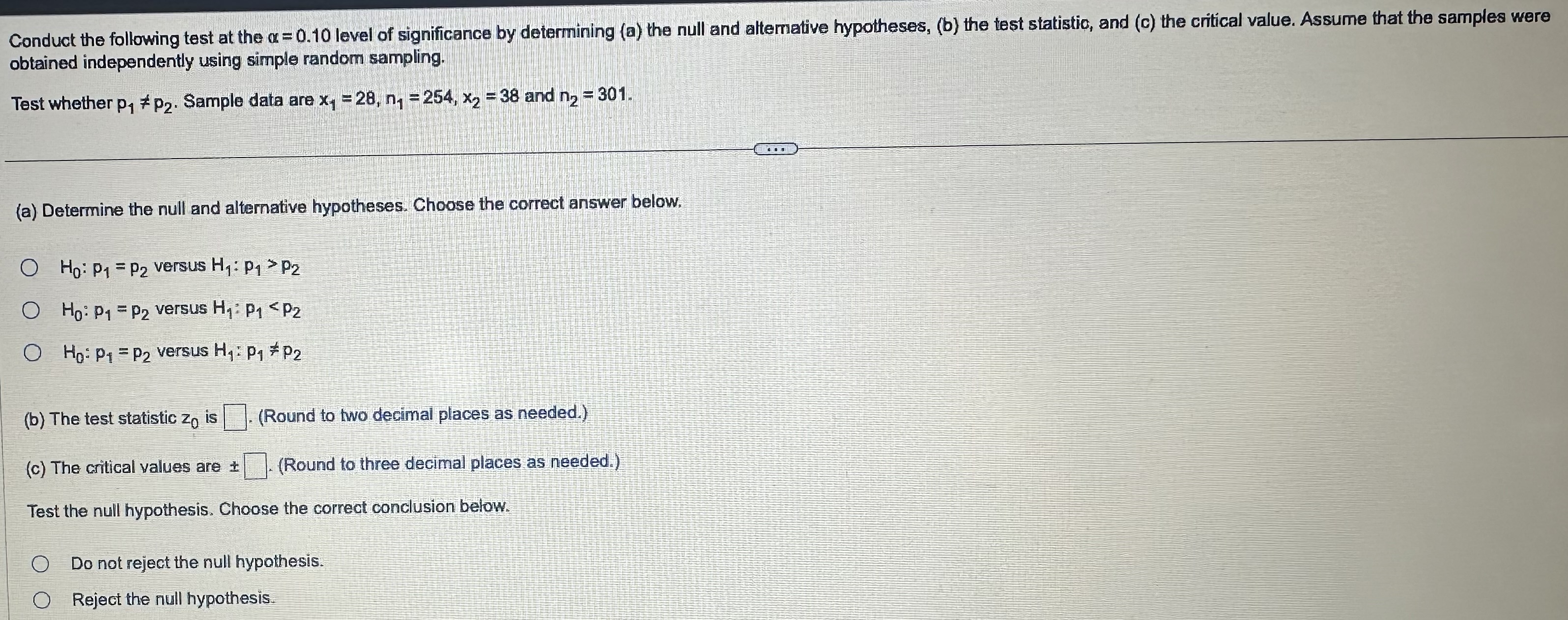 Solved Conduct the following test at the α=0.10 level of | Chegg.com