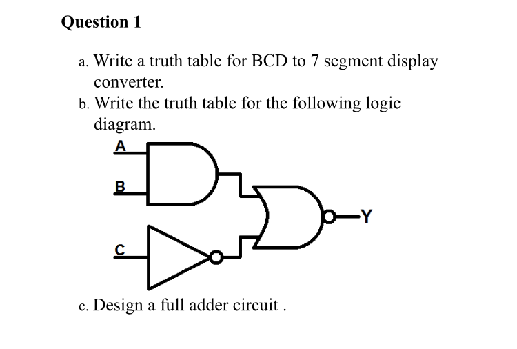Solved Question 1 a. Write a truth table for BCD to 7 | Chegg.com