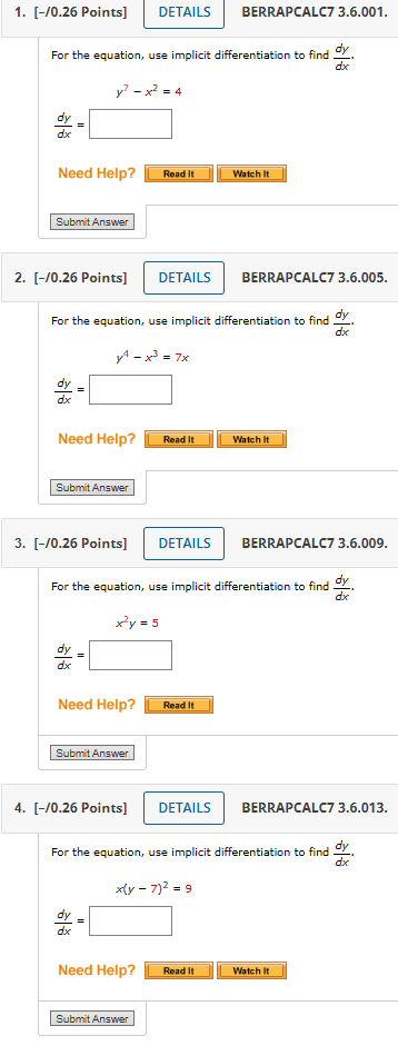 Solved For the equation, use implicit differentiation to | Chegg.com