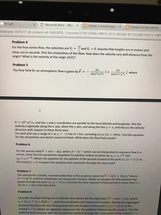 Solved Problem 1 For the velocity fields given below, | Chegg.com