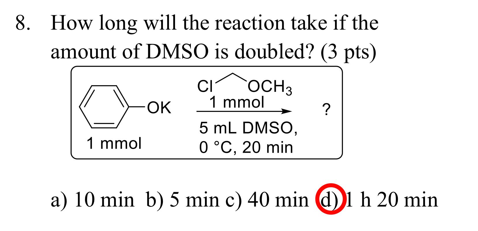 Solved How long will the reaction take if the amount of DMSO | Chegg.com