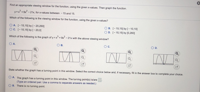 Solved Find an appropriate viewing window for the function, | Chegg.com