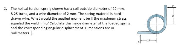 Solved 2. The helical torsion spring shown has a coil | Chegg.com