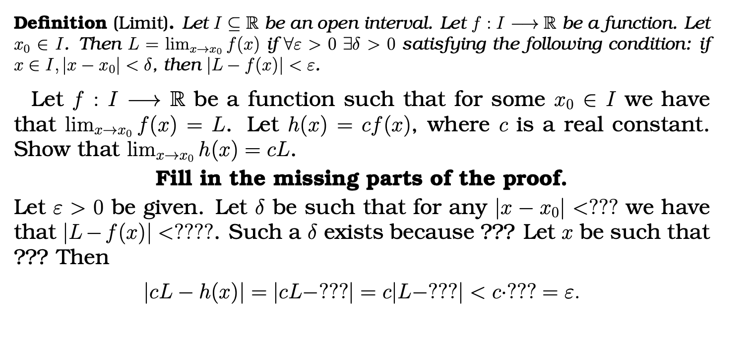 Solved = Definition (Limit). Let I CR be an open interval. | Chegg.com