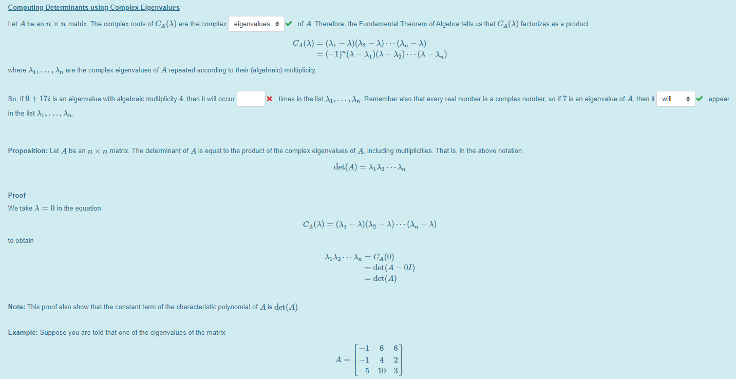 Solved Computing Determinants using Complex Eigenvalues Let | Chegg.com