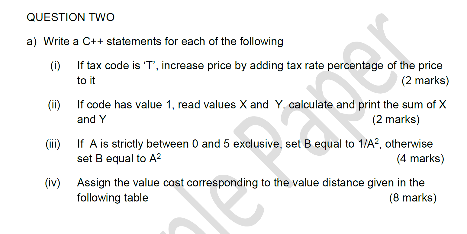 Solved QUESTION TWO a) Write a C++ statements for each of | Chegg.com