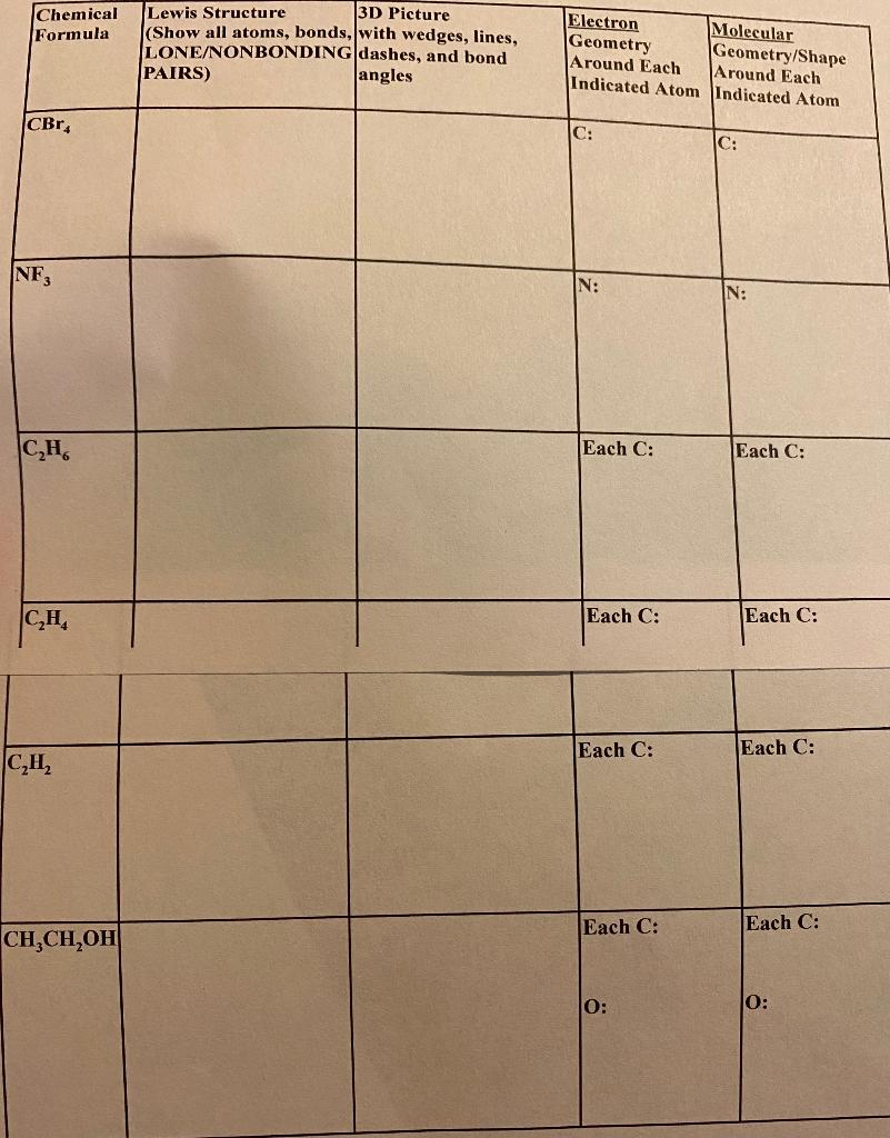 Solved Chemical Formula Lewis Structure 3D Picture (Show all | Chegg.com