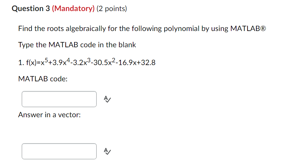 Solved Question 1 (Mandatory) (3 points) For | Chegg.com