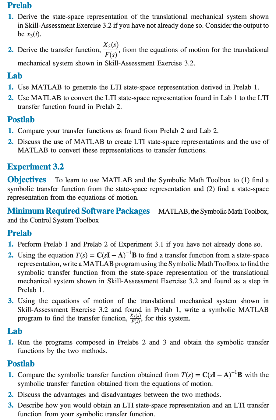Solved Prelab 1. Derive the state-space representation of | Chegg.com