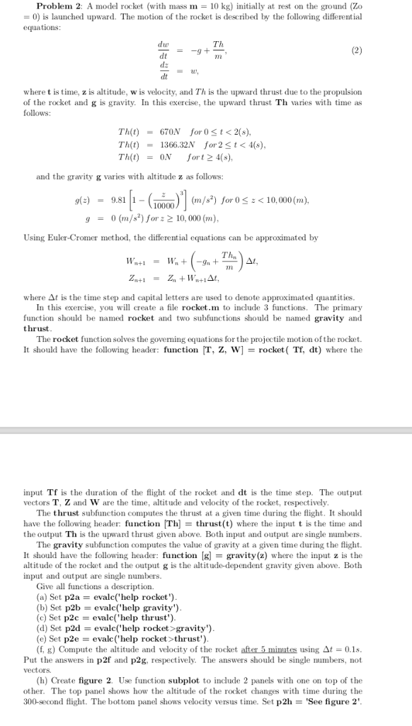 Solved Problem 2 A model rocket (with mass m 10 kg) | Chegg.com