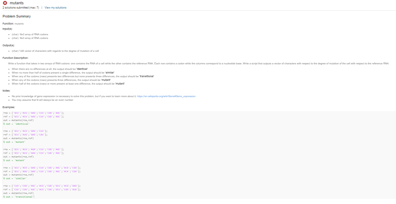 x mutants 2 solutions submitted (max: 7) | View my | Chegg.com