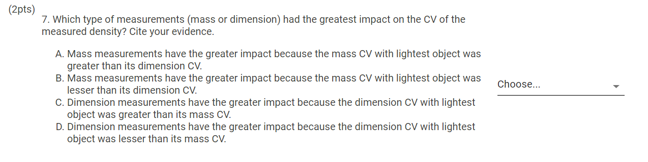 Solved Report Table ME.3: Density of object analysis Table | Chegg.com