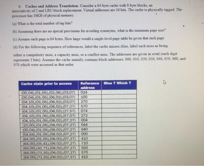 Solved 6 Caches And Address Translation Consider A 64 byte Chegg solved-6-caches-and-address-translation-consider-a-64-byte-chegg
