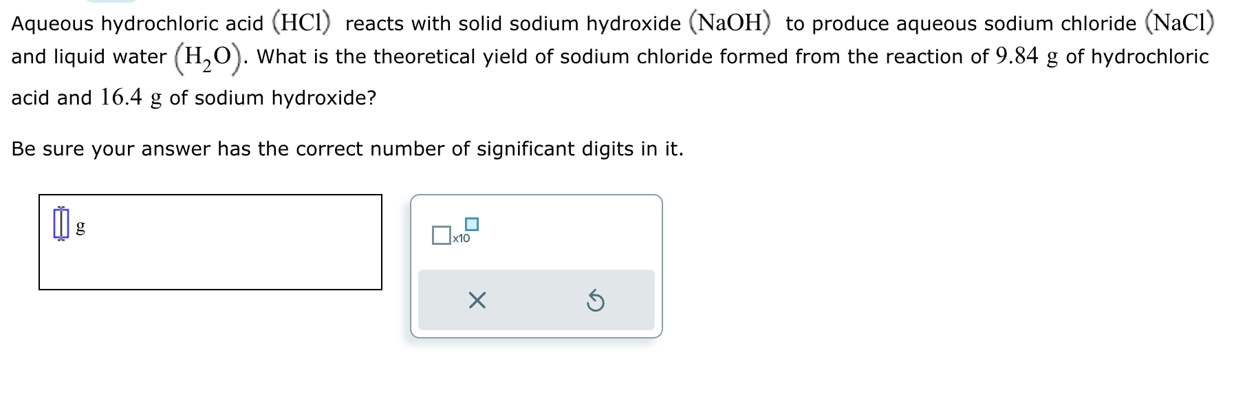 Solved Aqueous hydrochloric acid (HCl) reacts with solid | Chegg.com