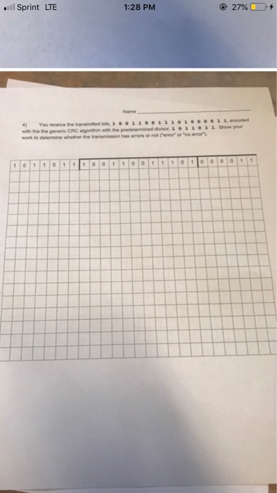 Solved Name HW7: CRC 1) Given the data bits,: predetermined | Chegg.com