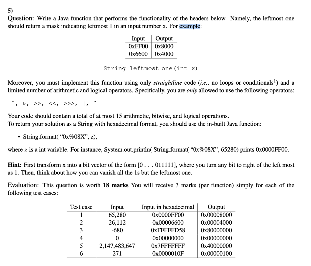 Solved Question: Write a Java function that performs the | Chegg.com