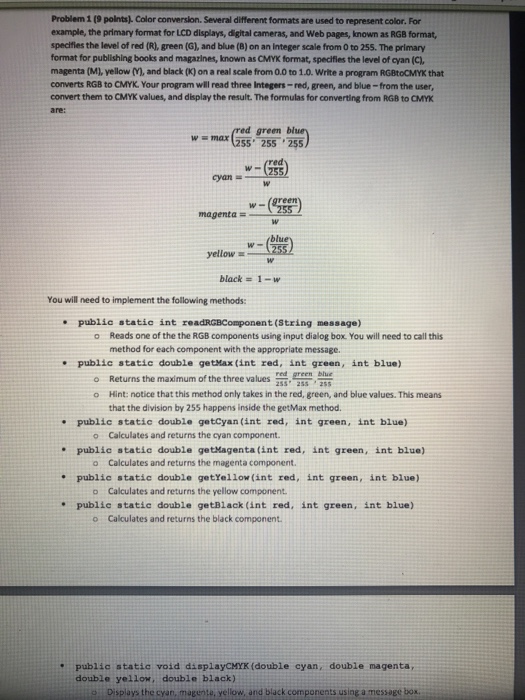 Solved Problem 1 (9 points). Color conversion. Several | Chegg.com