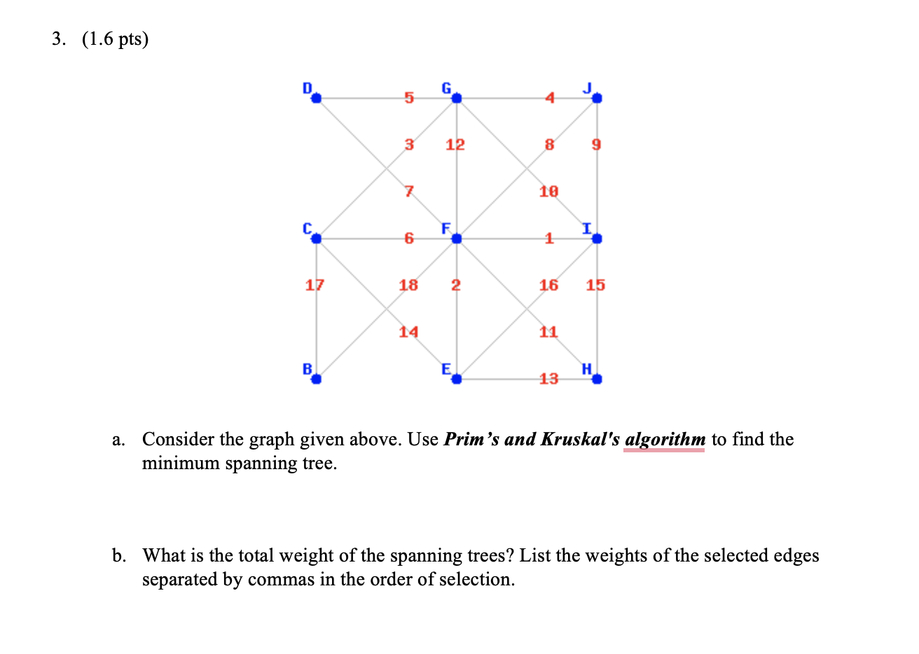 3. (1.6pts) a. Consider the graph given above. Use | Chegg.com