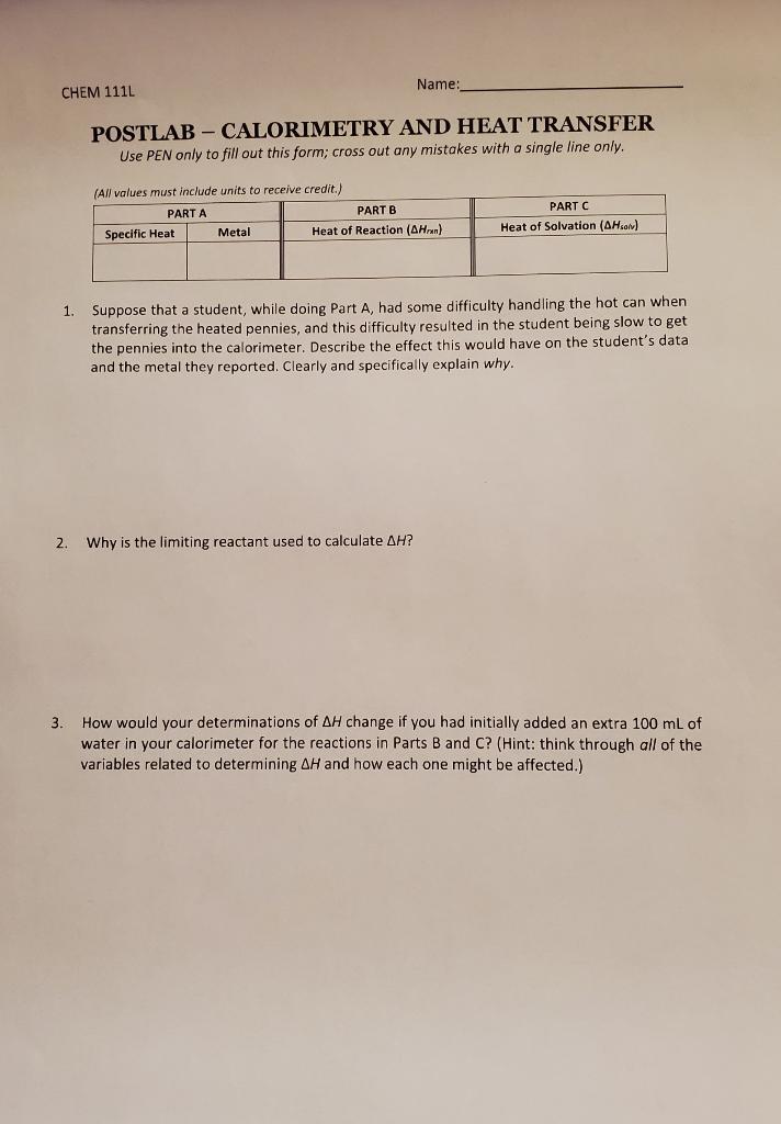 Please, help me with my Calorimetry and Heat Transfer | Chegg.com