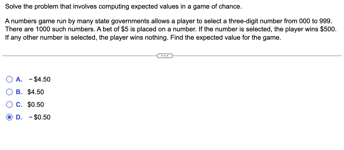 Solved Solve the problem that involves computing expected | Chegg.com