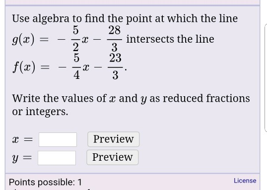 Solved Use algebra to find the point at which the line 5 28 | Chegg.com