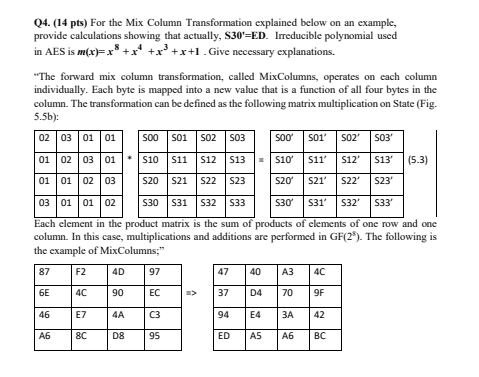 Q4. (14 pts) For the Mix Column Transformation | Chegg.com