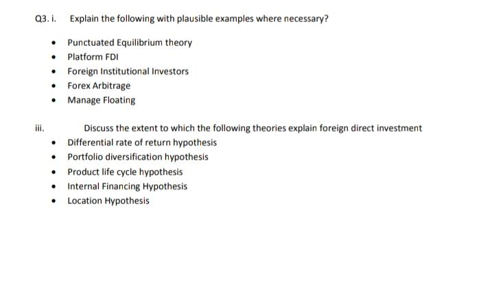 Q3.i. Explain the following with plausible examples | Chegg.com