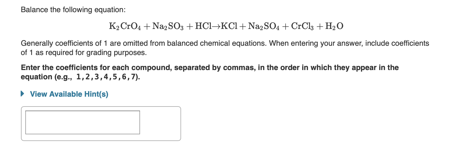 Solved Balance the following equation: K2CrO4 + Na2SO3 + | Chegg.com
