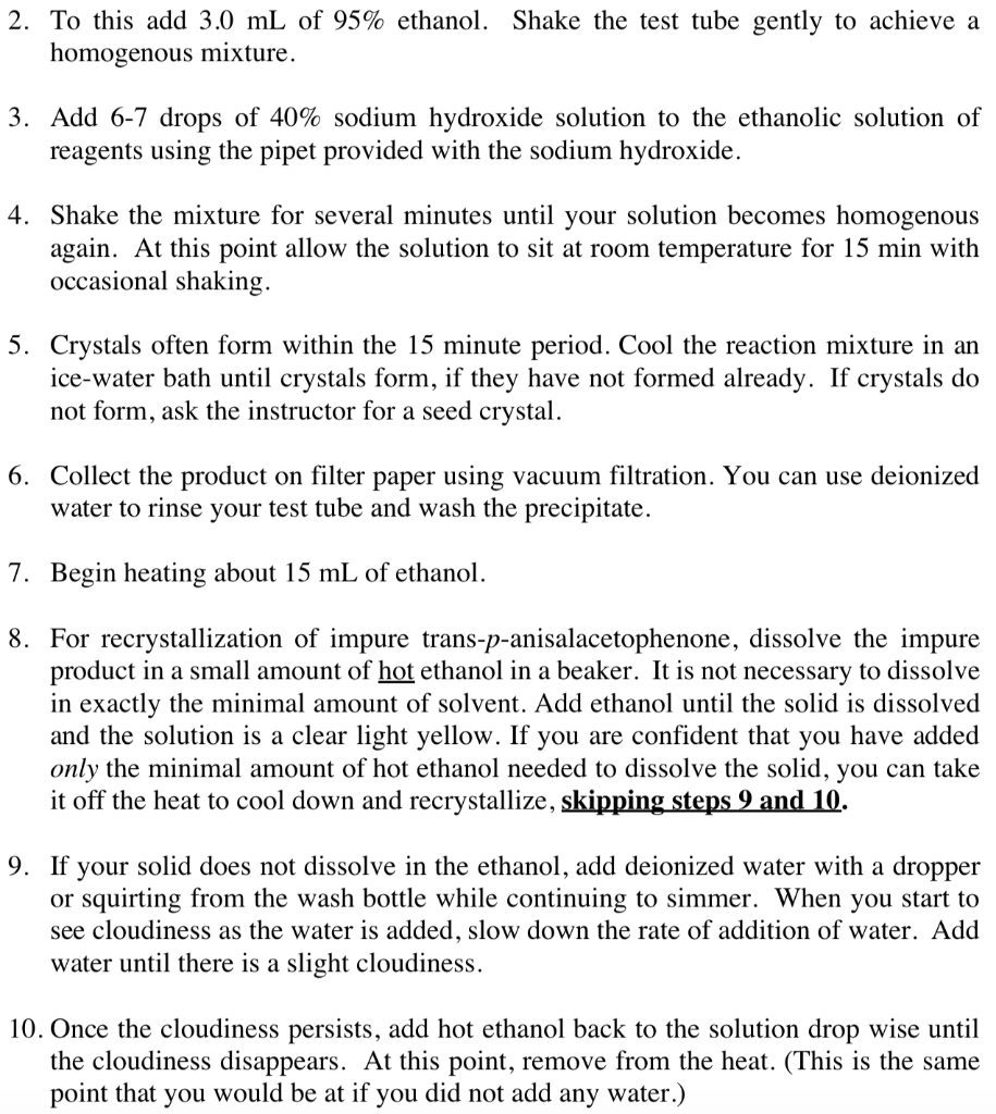 Solved SYNTHESIS OF trans-p-ANISALACETOPHENONE Prepare a | Chegg.com