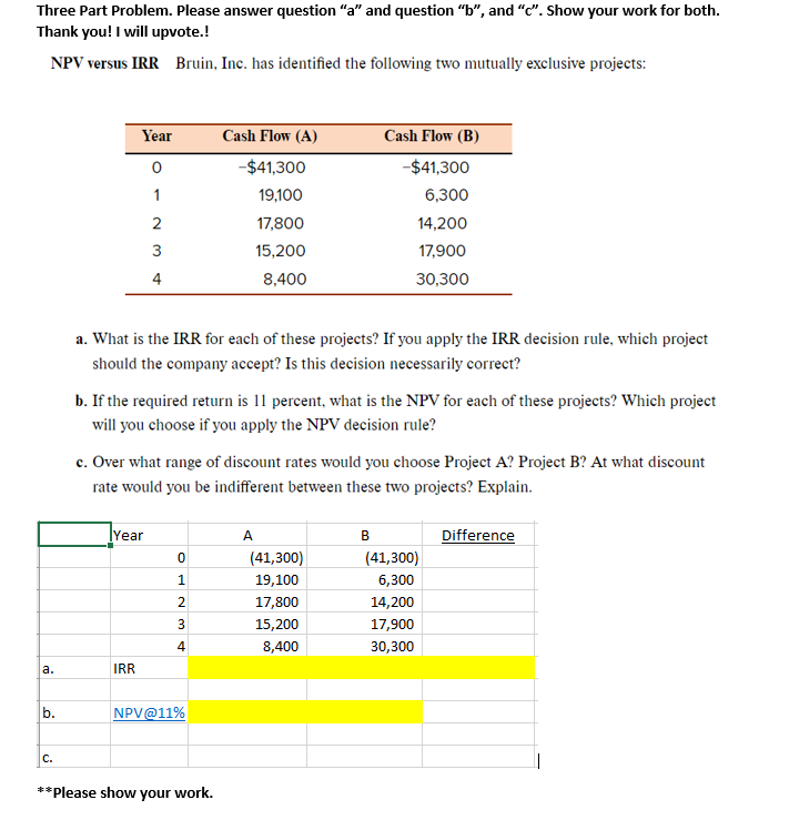 Solved Three Part Problem. Please answer question "a" and | Chegg.com