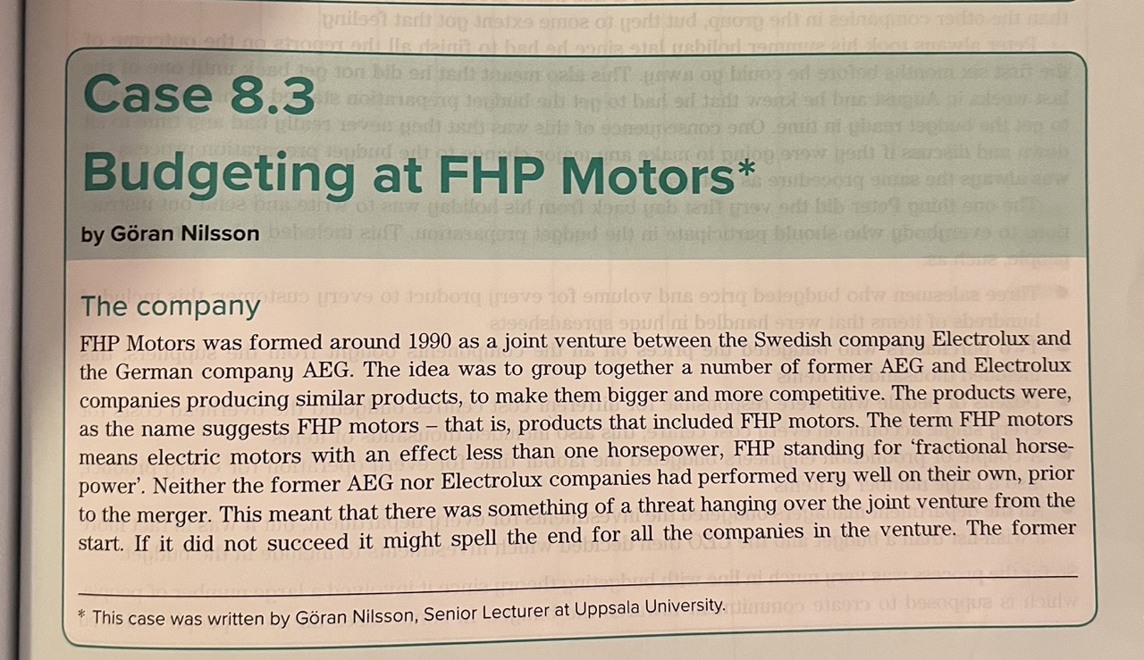 Solved The company FHP Motors was formed around 1990 as a | Chegg.com