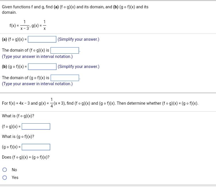 Solved Given functions f and g, find (a) (f∘g)(x) and its | Chegg.com