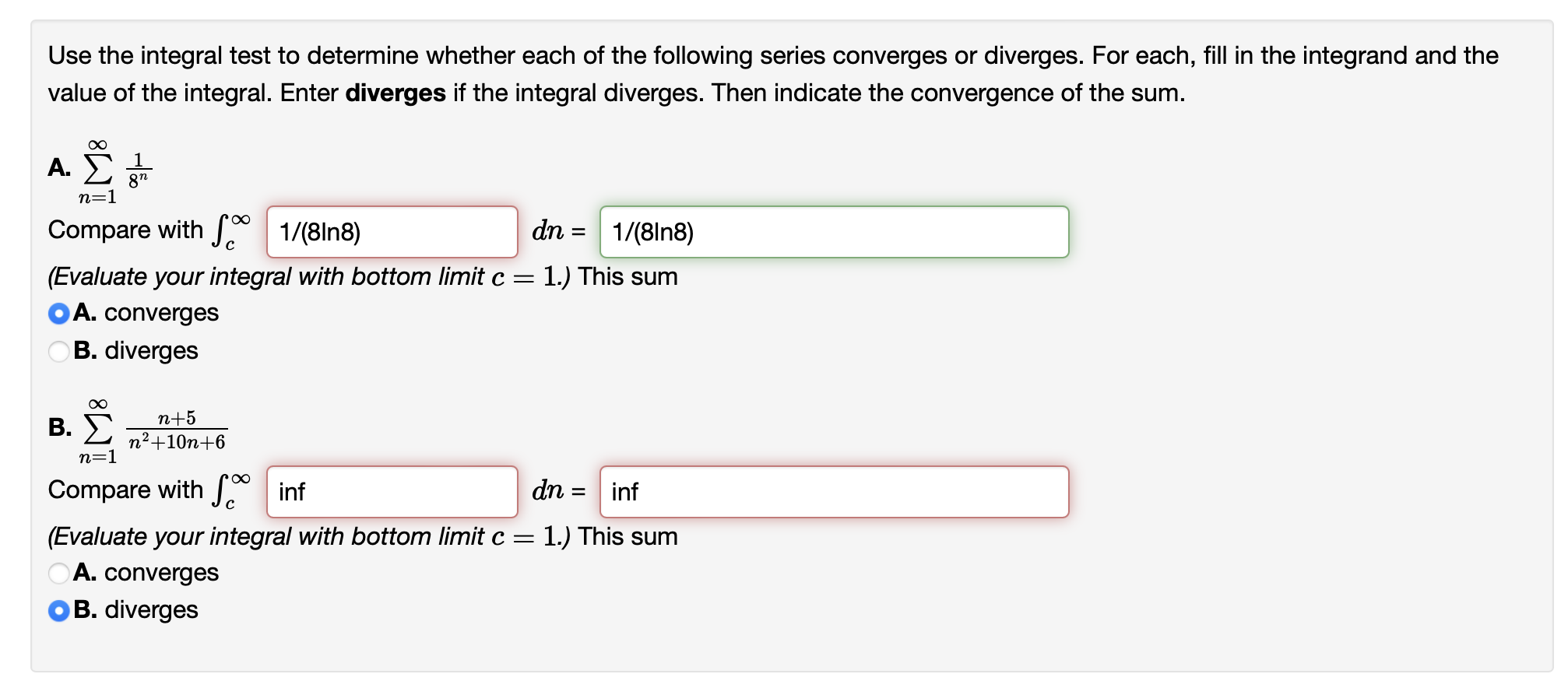 Solved Use the integral test to determine whether each of | Chegg.com