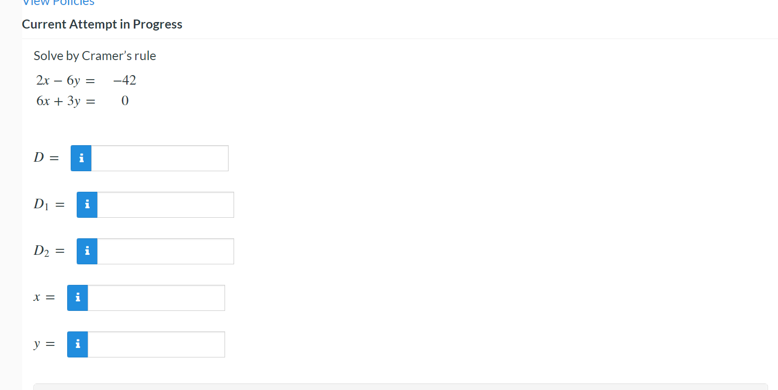 Solved Current Attempt in Progress Solve by Cramer's rule | Chegg.com