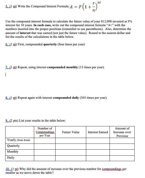 Solved nt 51 pt) Write the Compound Interest Formula: A = P | Chegg.com