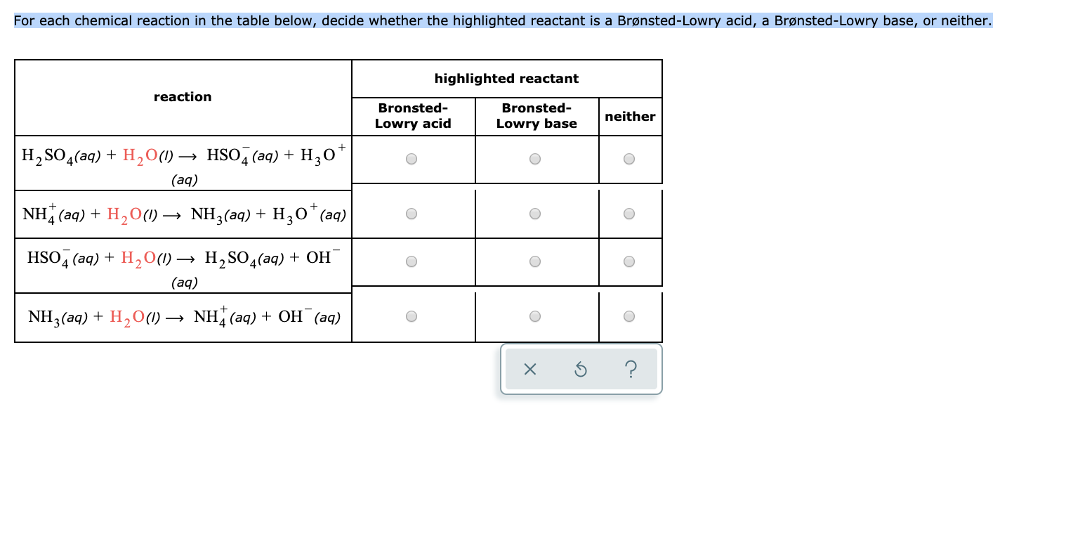 Solved For each chemical reaction in the table below, decide | Chegg.com