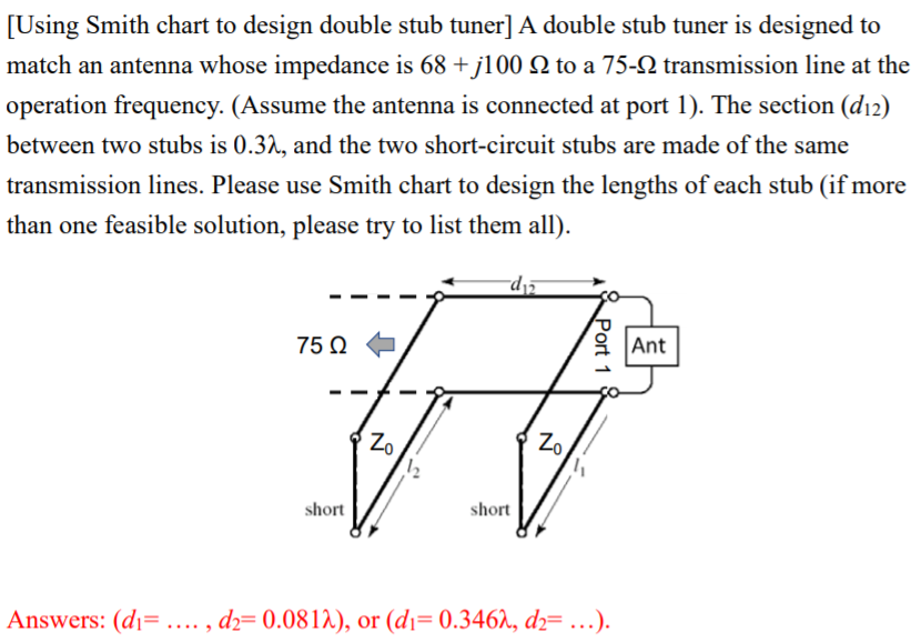[Using Smith chart to design double stub tuner] A | Chegg.com
