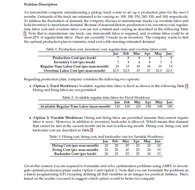 Problem Description An automobile company | Chegg.com