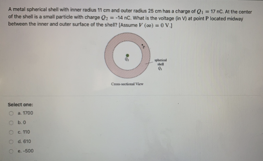 Solved A metal spherical shell with inner radius 11 cm and | Chegg.com