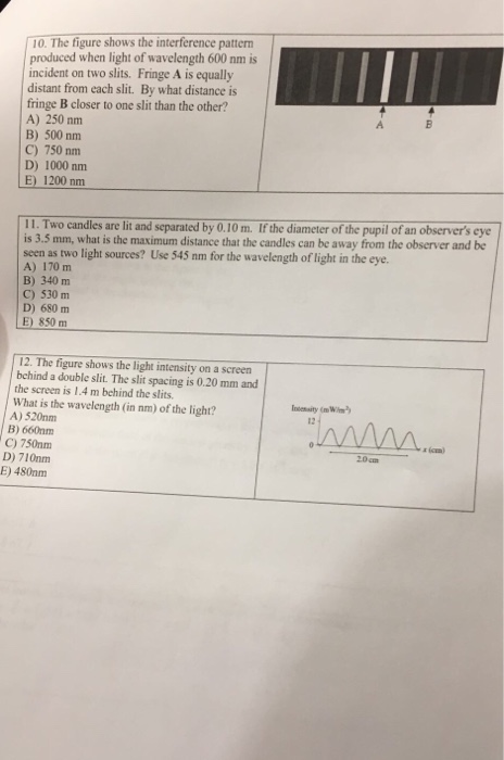 Solved 10. The figure shows the interference pattern | Chegg.com