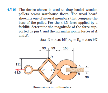 Solved 4/101 The device shown is used to drag loaded wooden | Chegg.com