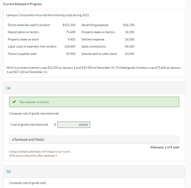 Solved Current Attempt in Progress Larkspur Corporation | Chegg.com