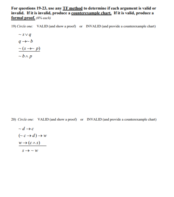 Solved For questions 19-23, use any TF method to determine | Chegg.com